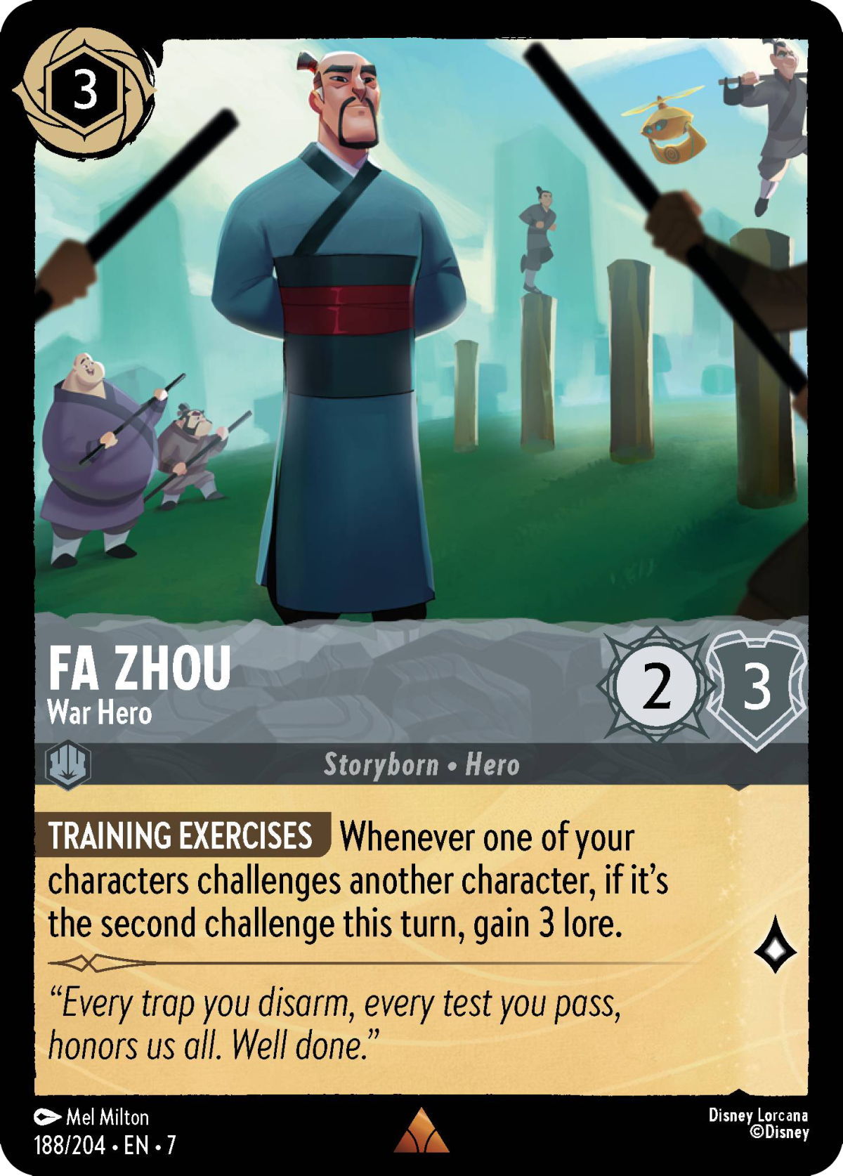 Fa Zhou - War Hero - Mushu Report (Lorcana Wiki)